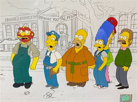 The Simpsons Original Animation Cel Of Homer Marge Ned Willie Dr