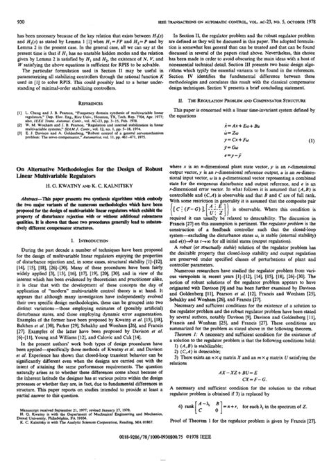 Pdf On Alternative Methodologies For The Design Of Robust Linear