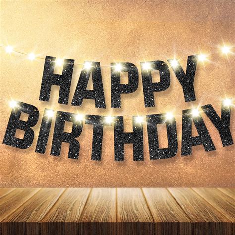 Katchon Glitter Black Happy Birthday Light Up Banner Pre