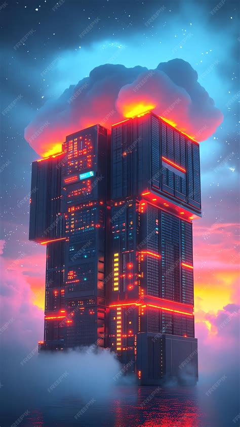 Futuristic Data Center Building In The Clouds Premium Ai Generated Image