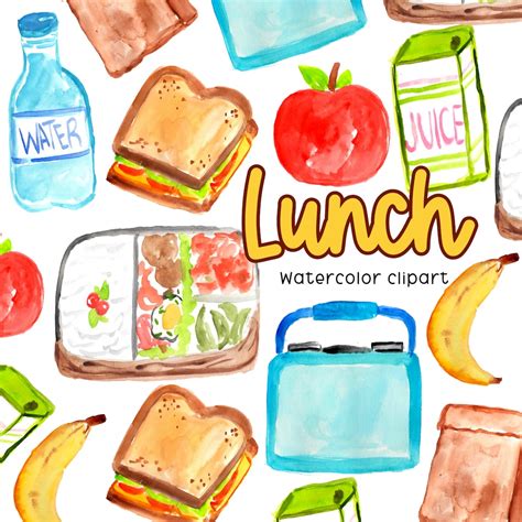 Lunch Clipart Watercolor Back To School Lunch Box Paper Etsy Uk