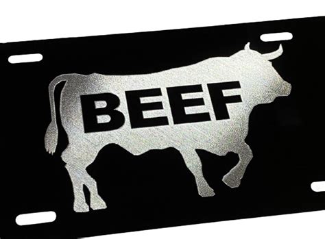 Engraved Eat Beef Car Tag Diamond Etched Cattle Farmer Aluminum License
