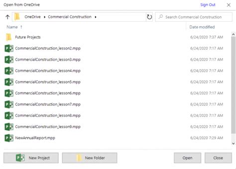 Open From OneDrive Project Plan
