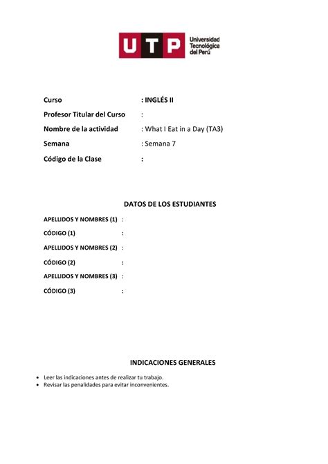 Ac S07 Week 7 Task Assignment What I Eat In A Day Curso InglÉs Ii Profesor Titular Del