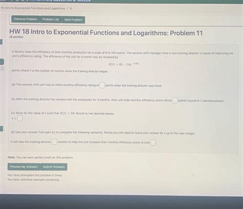 solved hw 18 intro to exponential functions and logarithms