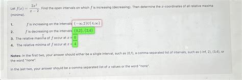 solved let f x 2x2x 2 ﻿find the open intervals on which f
