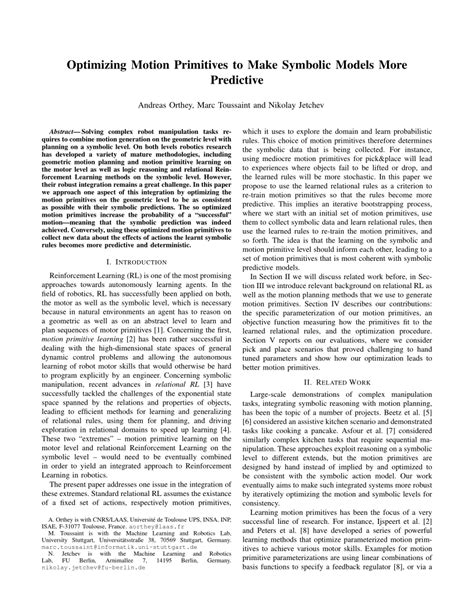 Pdf Optimizing Motion Primitives To Make Symbolic Models More Predictive