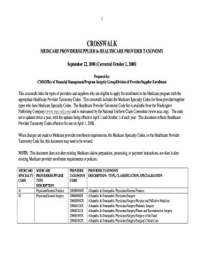 Cms Taxonomy Specialty Code Crosswalk Fill Online Printable Fillable Blank PDFfiller