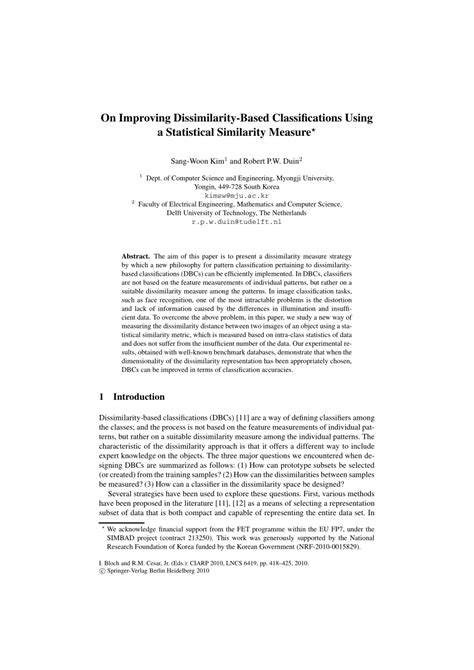Pdf On Improving Dissimilarity Based Classifications Using A