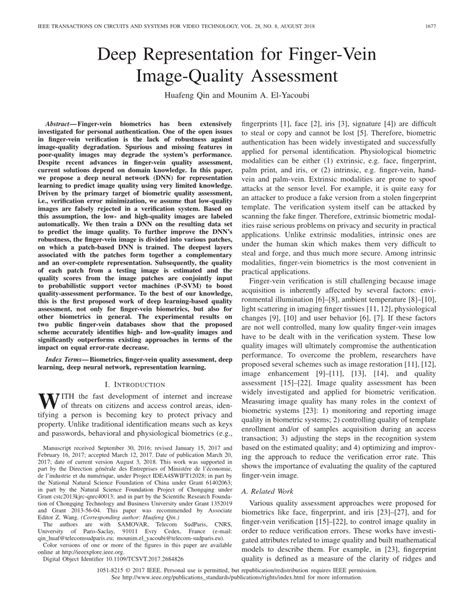 Pdf Deep Representation For Finger Vein Image Quality Assessment