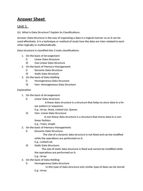 Ds Answer Sheet Pdf Queue Abstract Data Type Data Type