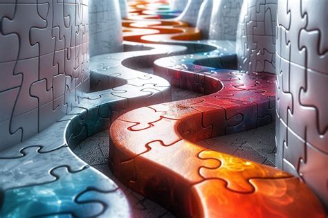 premium photo a 3d stylized pathway made of interconnected puzzle pieces