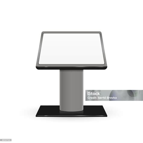 현실적인 3 차원 대화형 정보 키오스크 터미널 서 화면 디스플레이 콘솔 Infokiosk 흰색 배경에 고립 벡터 일러스트입니다 기계류에 대한 스톡 벡터 아트 및 기타 이미지