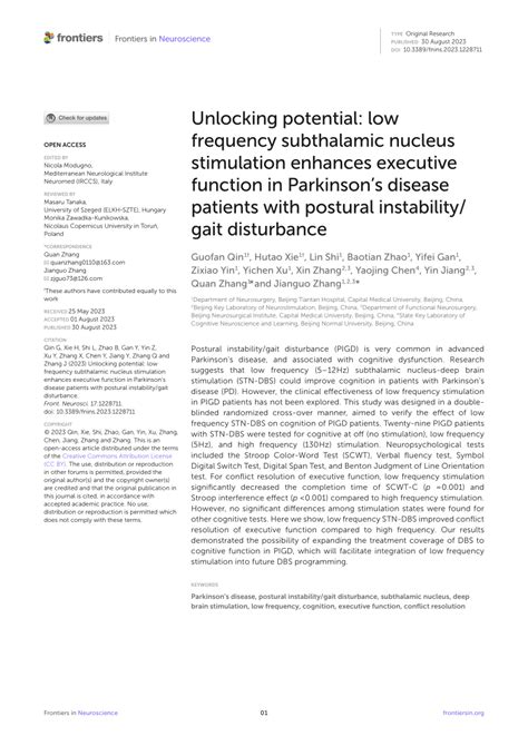 Pdf Unlocking Potential Low Frequency Subthalamic Nucleus