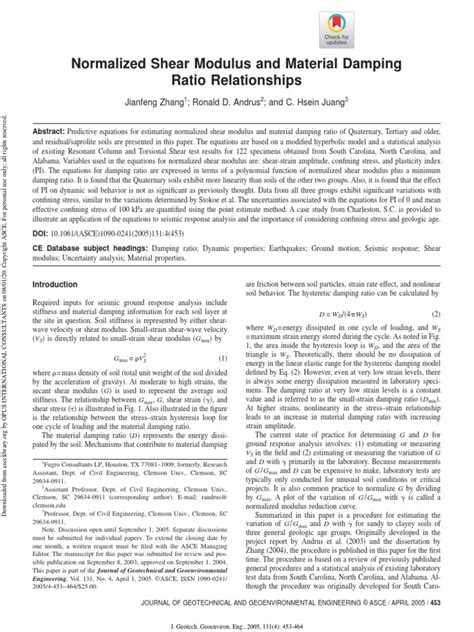 Normalized Shear Modulus And Material Damping Ratio Relationships By