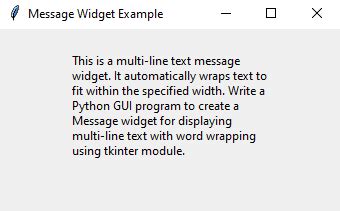 Python Tkinter Message Widget Multi Line Text With Word Wrapping