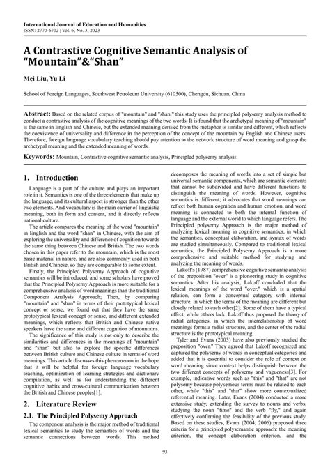 Pdf A Contrastive Cognitive Semantic Analysis Of “mountain”and“shan”