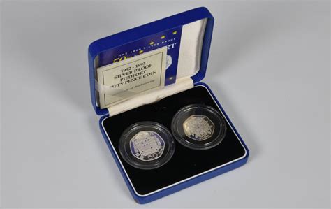 Lot Royal Mint 1992 1993 Silver Proof Piedfort 50p Two Coin Set