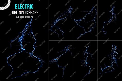 전력 전기 에너지 번개 불꽃과 푸른 뇌우 번개 세트 프리미엄 Psd 파일