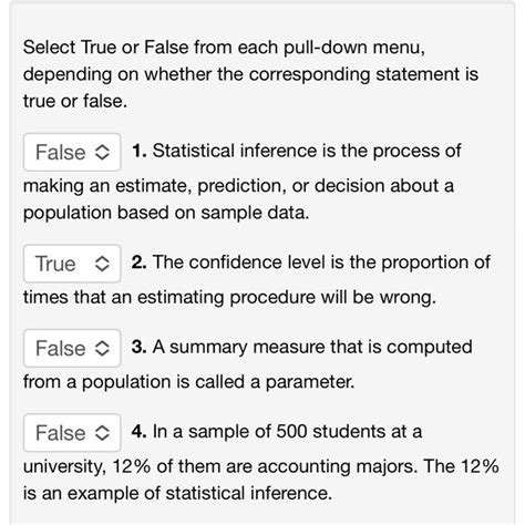 Solved Select True Or False From Each Pull Down Menu