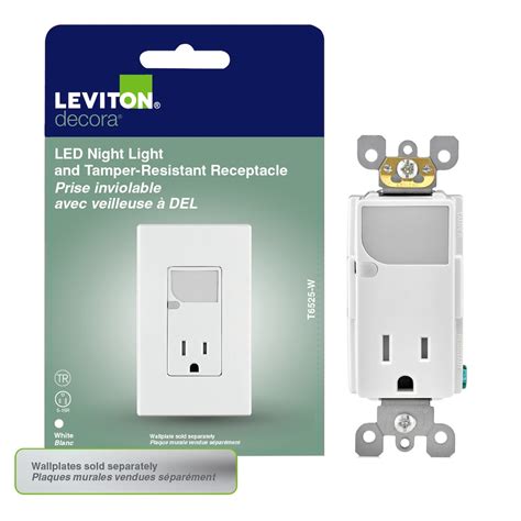 Leviton Decora Tamper Resistant Receptacle Wled Guide Light White