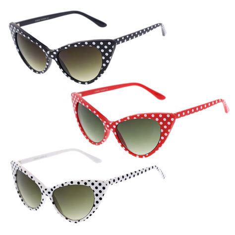 Womens Retro Polka Dot Oversize Cat Eye Sunglasses 50mm Cat Eye