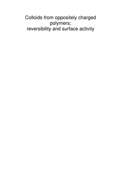 Pdf Colloids From Oppositely Charged Polymers Reversibility And
