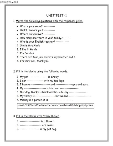 Grade 4 English Unit Papers