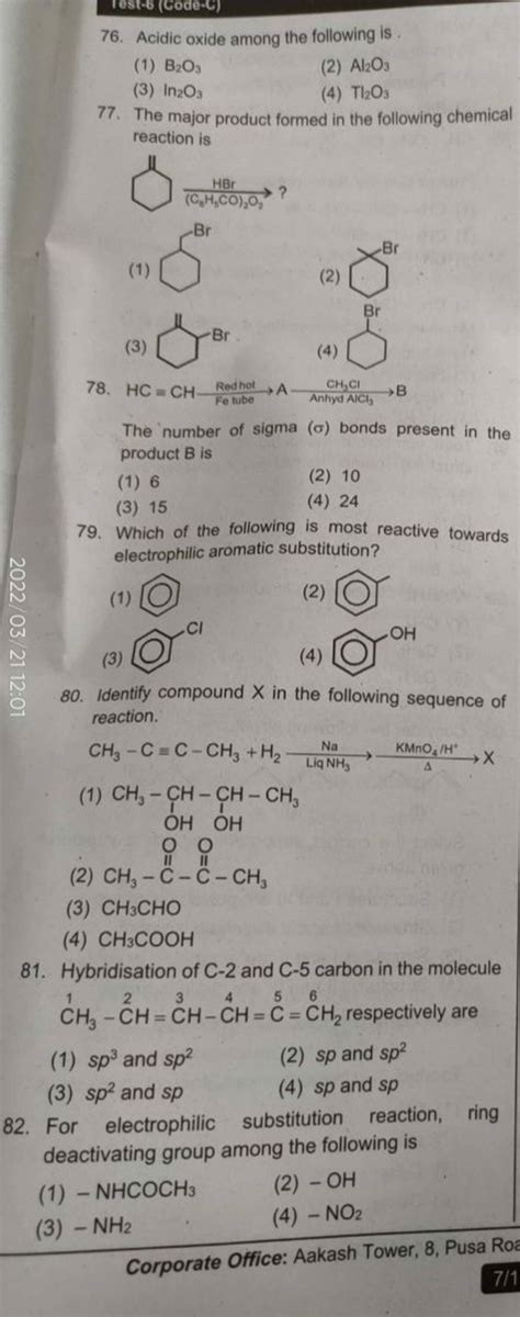 The Major Product Formed In The Following Chemical Reaction Is Filo