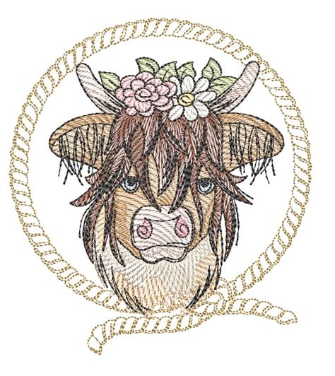 Highland Cow Embroidery Designs And Patterns