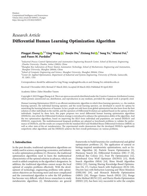 Pdf Differential Human Learning Optimization Algorithm