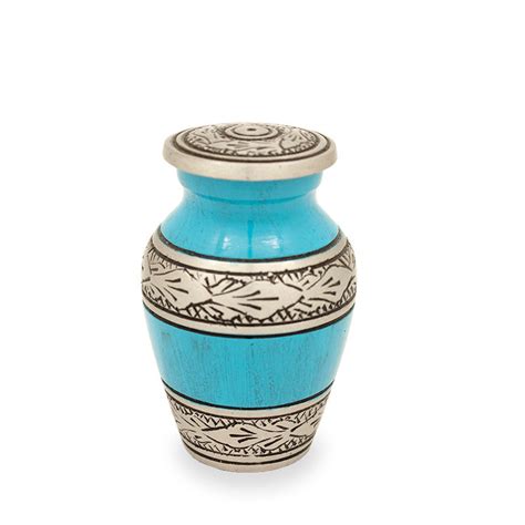 Turquoise And Blue Streaked Keepsake Cremation Urn With Floral Band