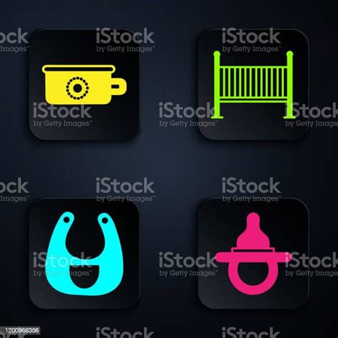 세트 아기 더미 젖꼭지 아기 변기 아기 턱받이와 아기 침대 요람 침대 검은 정사각형 버튼 벡터 가구에 대한 스톡 벡터 아트 및 기타 이미지 Istock