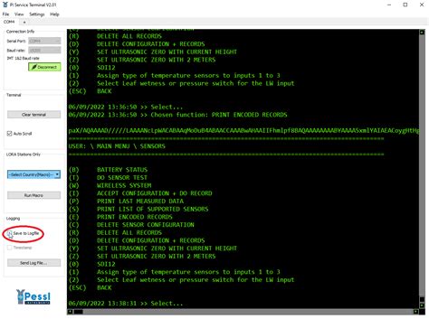 create log file with pi service terminal nb iot stations pessl