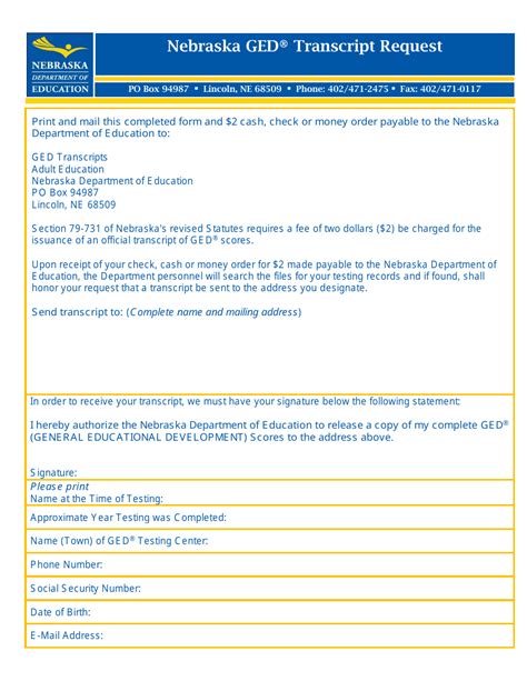 Nebraska Nebraska Ged Transcript Request Form Fill Out Sign Online