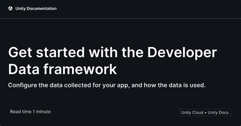 Get Started With The Developer Data Framework • Unity Cloud • Unity Docs