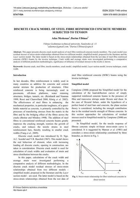 Pdf Discrete Crack Model Of Steel Fibre Reinforced Concrete Members