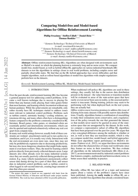 PDF Comparing Model Free And Model Based Algorithms For Offline Reinforcement Learning
