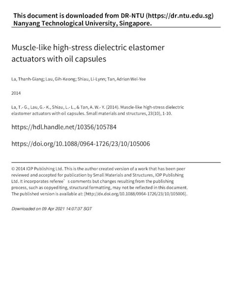 Pdf Muscle Like High Stress Dielectric Elastomer Actuators · To