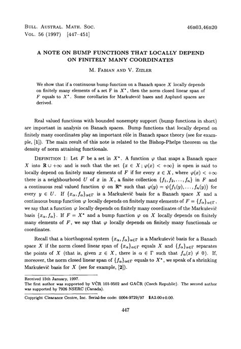 Pdf A Note On Bump Functions That Locally Depend On Finitely Many Coordinates