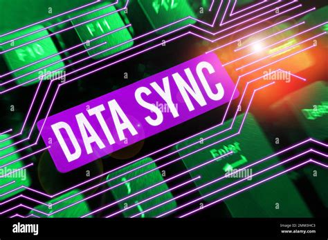 Hand Writing Sign Data Sync Word Written On Data That Is Continuously