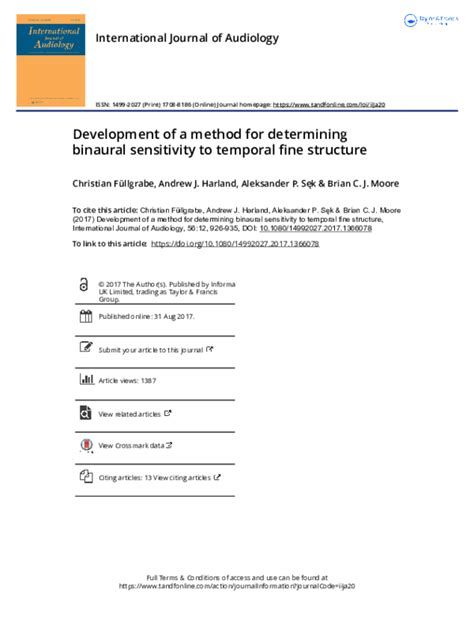 Pdf Development Of A Method For Determining Binaural Sensitivity To Temporal Fine Structure