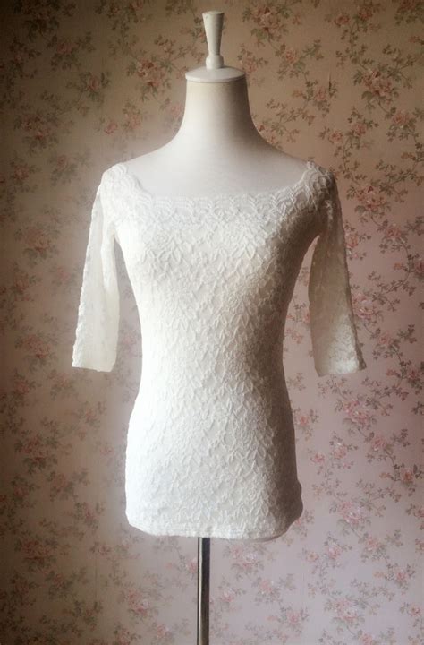 Ivory White Lace Top Women Custom Plus Size Crop Sleeve Lace Top Lace