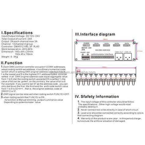 CH DMX Decoder Board V A DMX Controller Channel Groups RGB LED Signal Output
