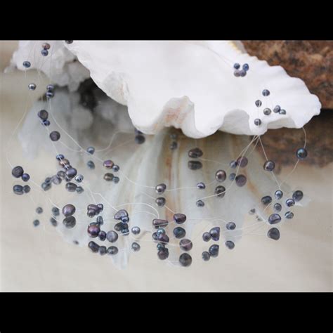 Колие Морска пяна от пет реда черни естествени перли Изделия Морска пяна Кристина Арт