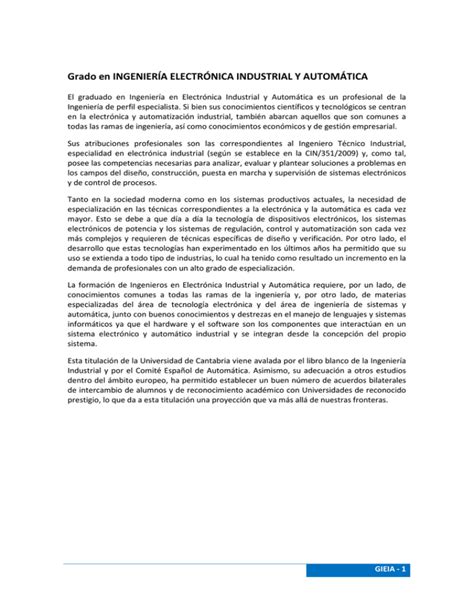 Grado En Ingenier A Electr Nica Industrial Y Autom Tica