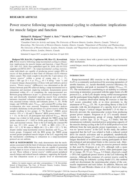 Pdf Power Reserve Following Ramp Incremental Cycling To Exhaustion