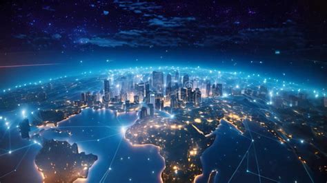 A World Map With Illuminated Nodes And Connecting Lines Highlighting A