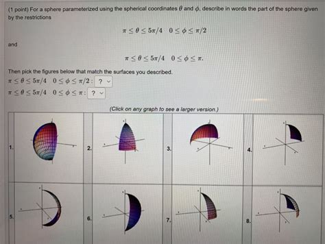 Solved 1 Point For A Sphere Parameterized Using The