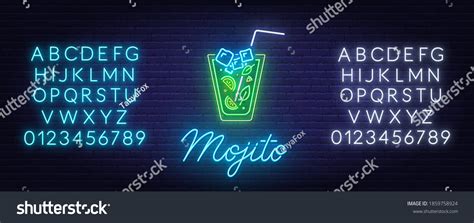 Cocktail Mojito Neon Sign On Brick Stock Vector Royalty Free 1859758924